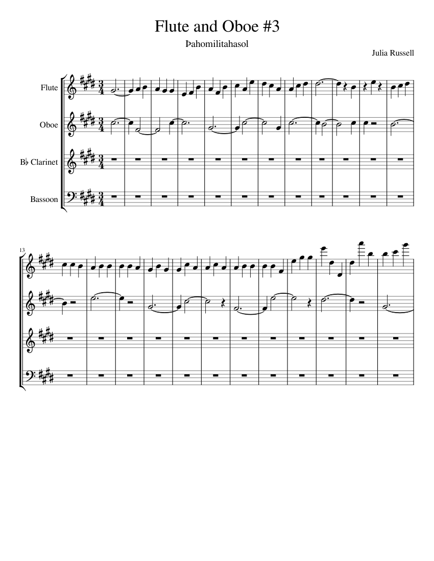 Flute and Oboe #3 Sheet music for Flute, Oboe, Clarinet in b-flat ...