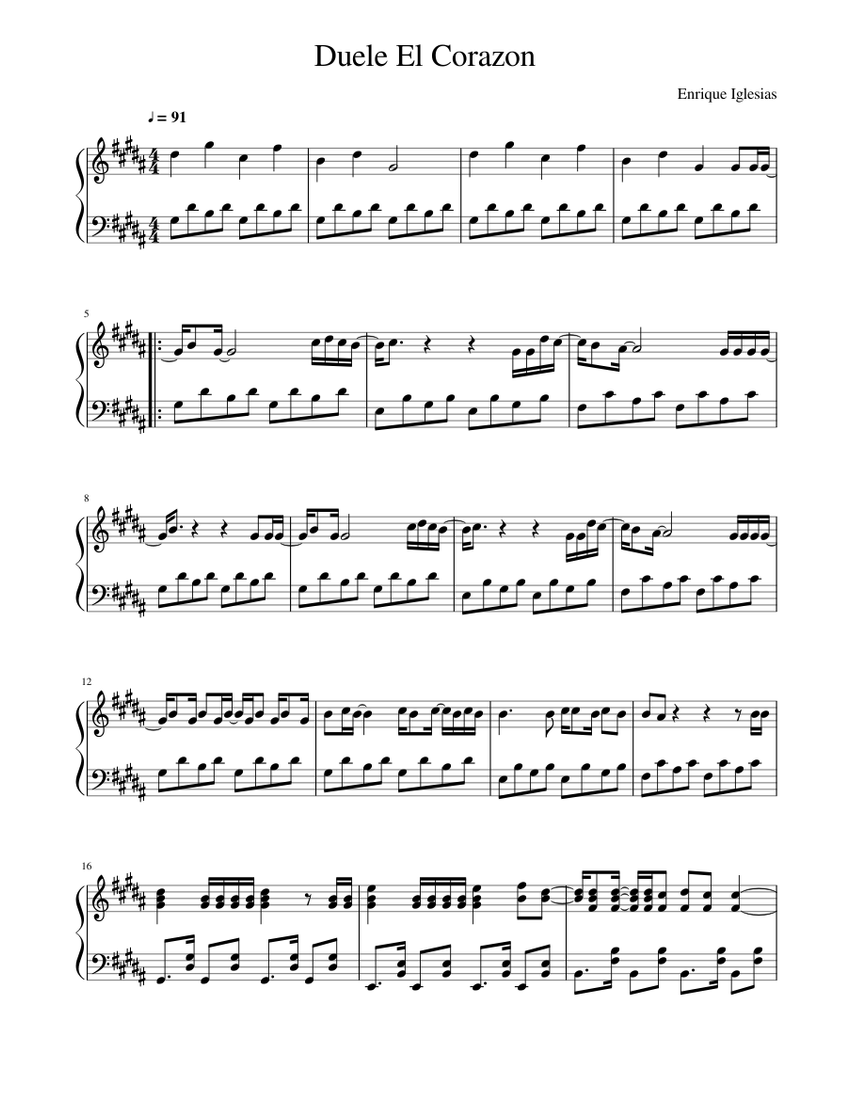 Duele El Corazon Sheet Music for Piano (Solo) | MuseScore.com