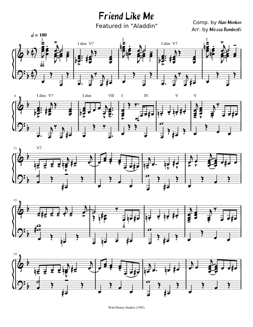Friend Like Me Sheet Music for Piano (Solo) | MuseScore.com