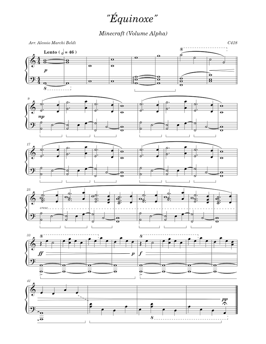 Équinoxe – C418 Équinoxe (Minecraft Volume Alpha) Sheet music for Piano ...