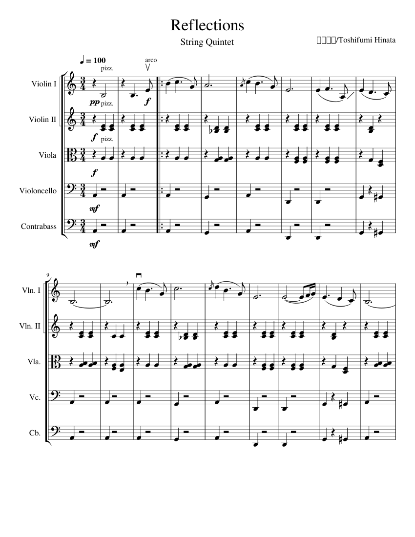 Reflections Sheet Music for Contrabass, Violin, Viola, Cello (String ...