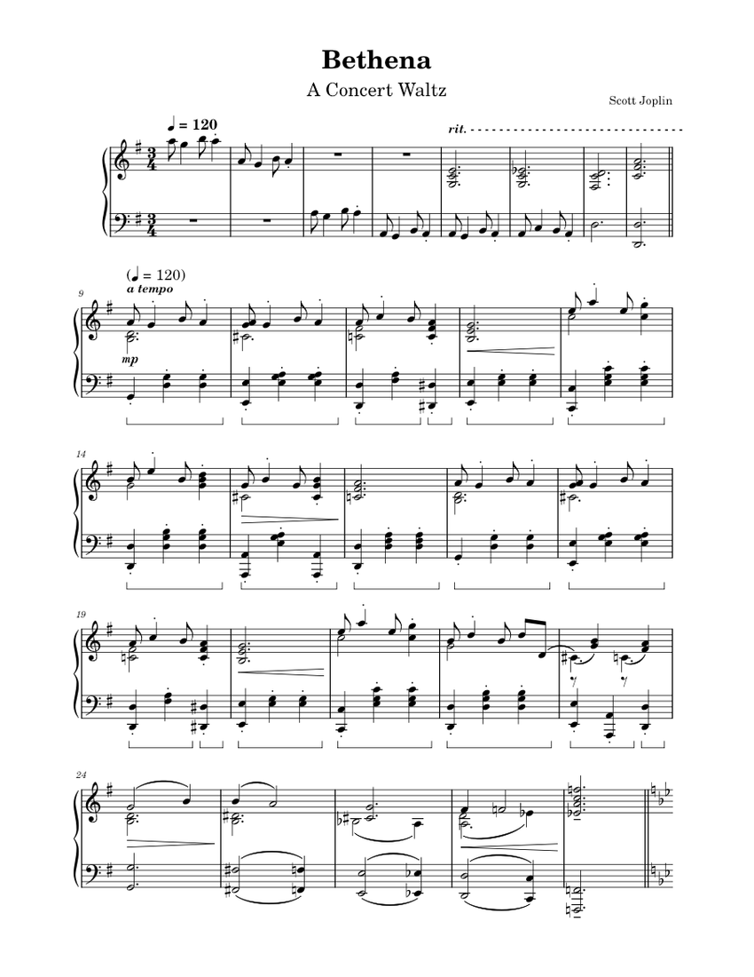 Bethena, A Concert Waltz – Scott Joplin - piano tutorial