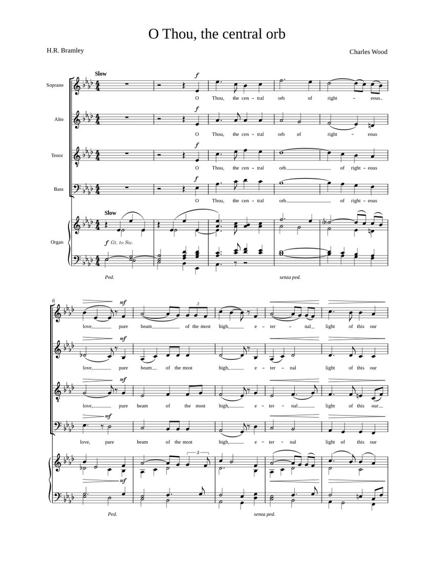 Oh Thou, the central orb – Charles Wood Sheet Music for Organ, Strings ...
