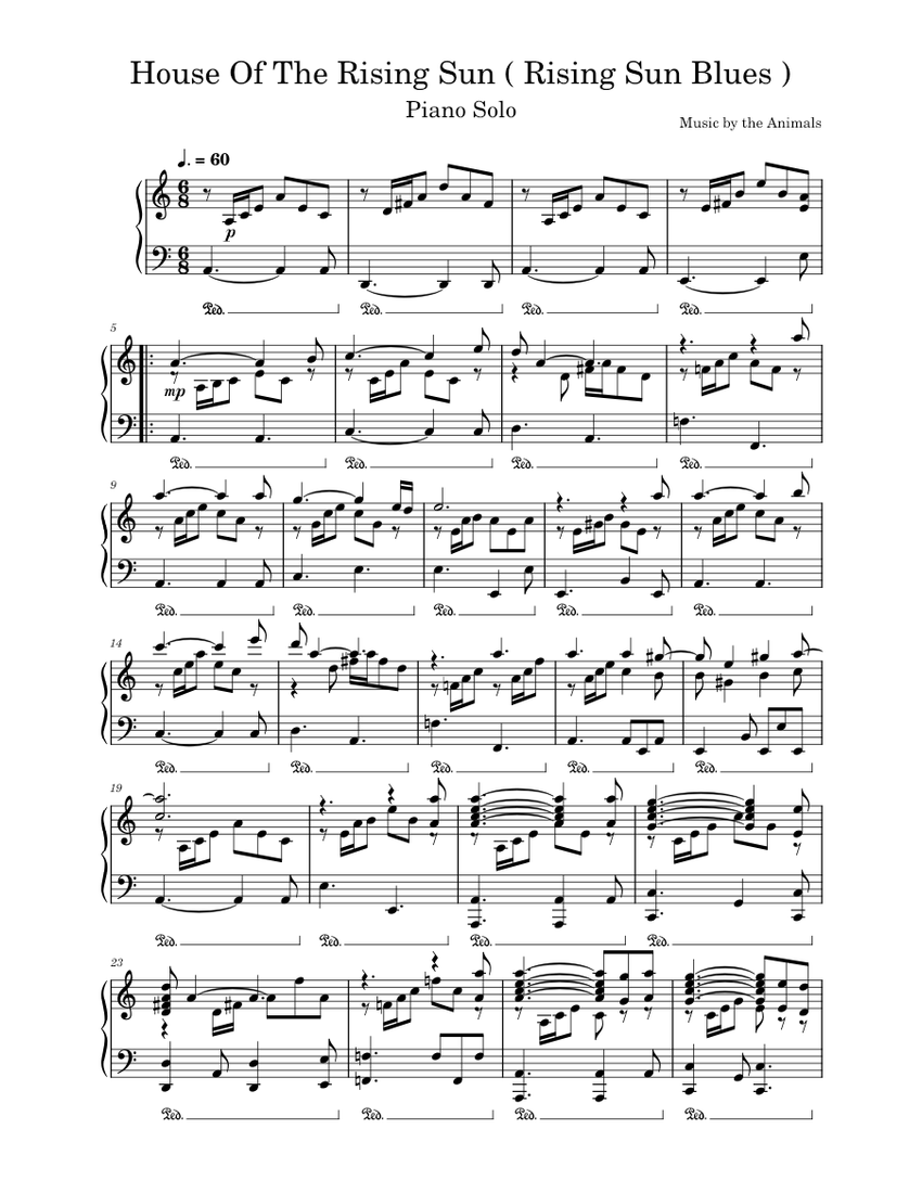 The House of the Rising Sun – Misc Traditional Sheet Music for Piano ...