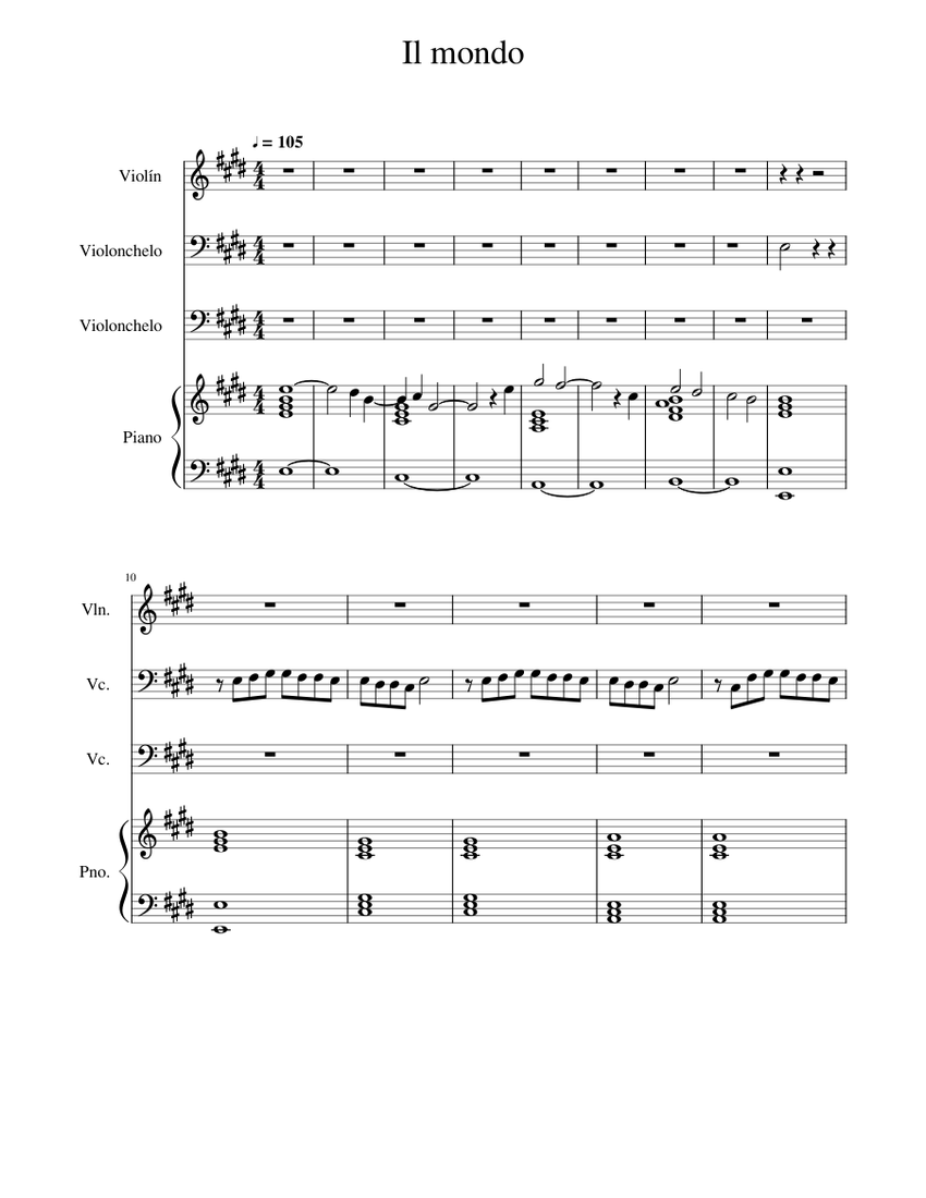 Il mondo - Jimmy Fontana Sheet Music with Chords for Piano, Violin ...