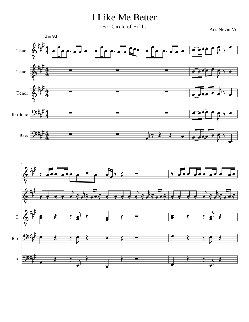 I Like Me Better Sheet Music for Tenor, Bass voice, Baritone (Choral ...