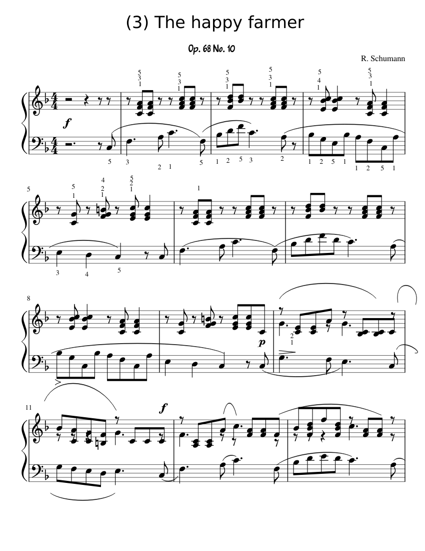3 The happy farmer Sheet Music for Piano (Solo) easy | MuseScore.com