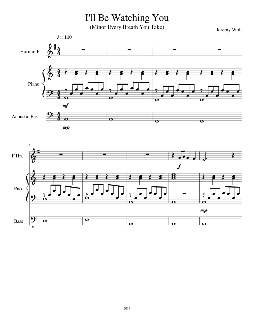 I'll Be Watching You Sheet Music for Piano, French horn, Bass guitar ...