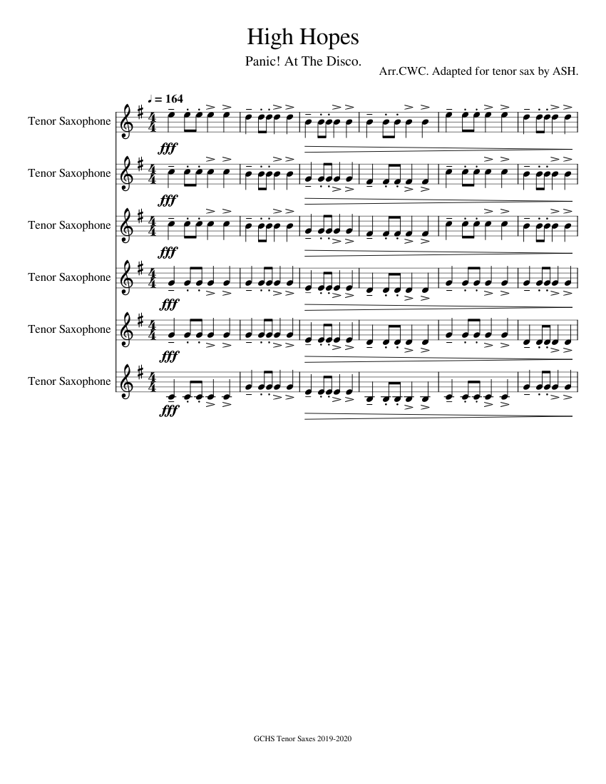 High_Hopes Sheet Music for Saxophone tenor (Woodwind Ensemble ...