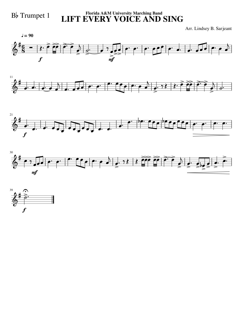 LIFT EVERY VOICE AND SING-Bb Trumpet 1 Sheet Music for Trumpet in b ...