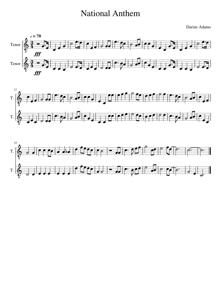 National Anthem Sheet music for Tenor (Choral) | Musescore.com