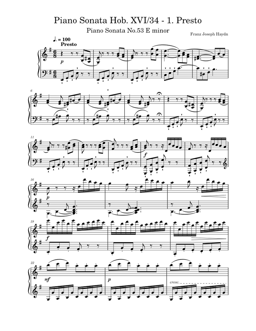 Keyboard Sonata in E minor, Hob.XVI:34 – Joseph Haydn Joseph Haydn Piano_Sonata_Hob._XVI_34 1 ...