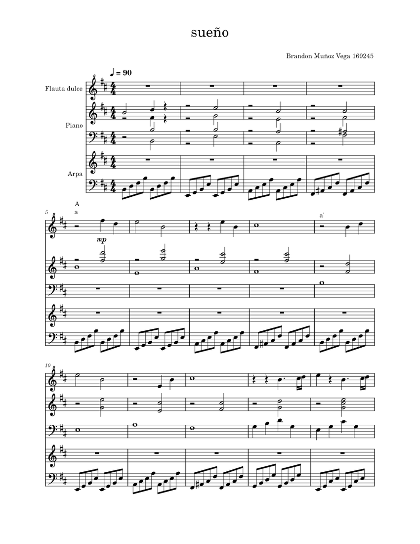 sueño Sheet music for Piano, Harp, Recorder (Mixed Trio) | Musescore.com