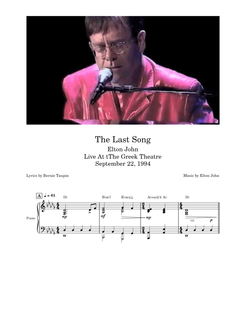 The last song [Live] – Elton John Sheet music for Piano, Vocals (Piano ...