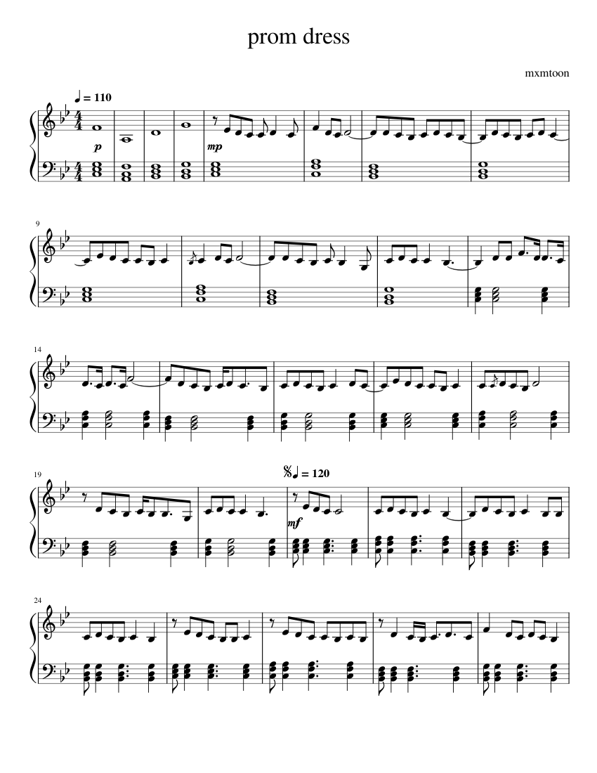 prom dress Sheet Music for Piano (Solo) easy | MuseScore.com