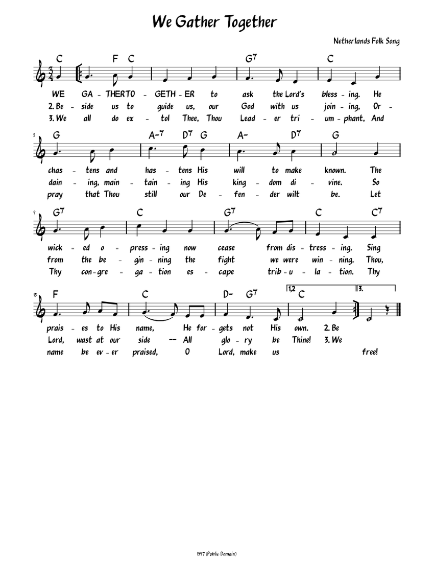 We Gather Together (Lead sheet with lyrics ) Sheet Music with Chords ...