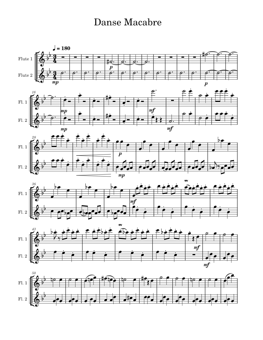 Danse Macabre Sheet Music for Flute (Woodwind Duet) | MuseScore.com
