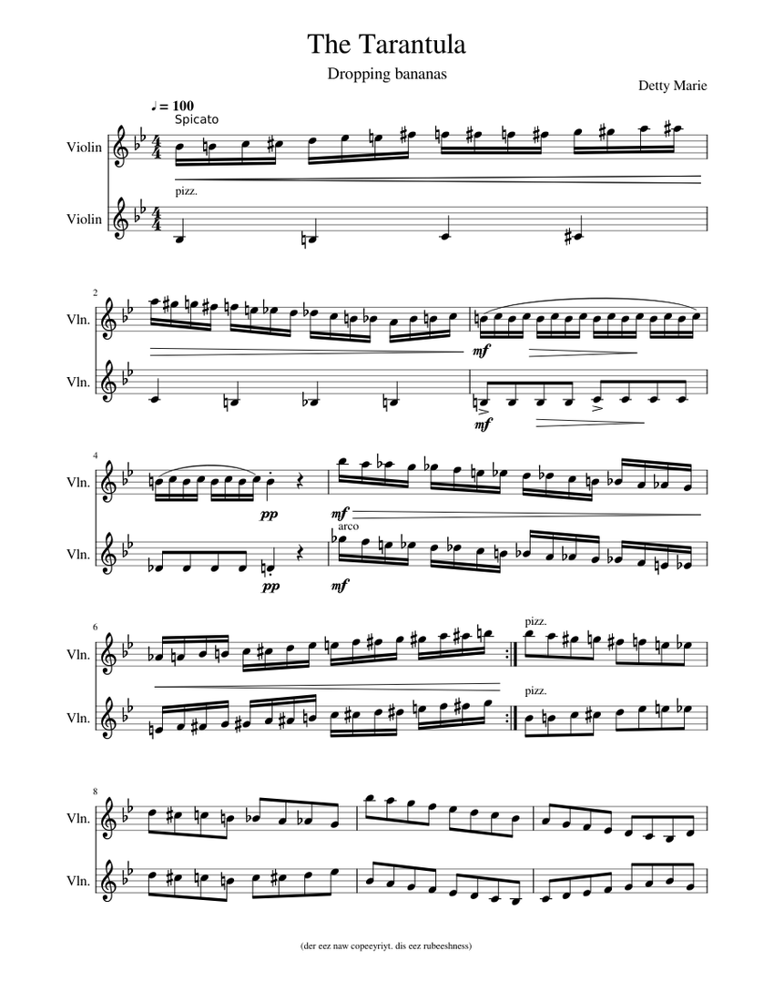 The_Tarantula. Sheet music for Violin (String Duet) | Musescore.com