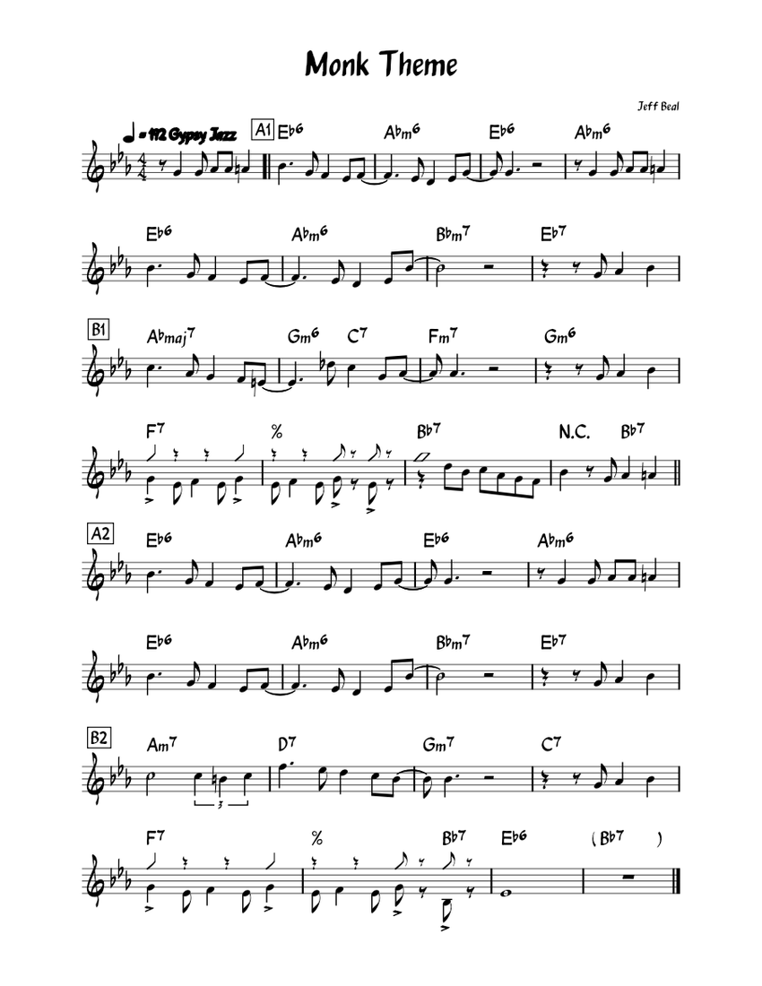 Monk Theme - Jeff Beal Sheet music for Piano (Jazz Band) | Musescore.com