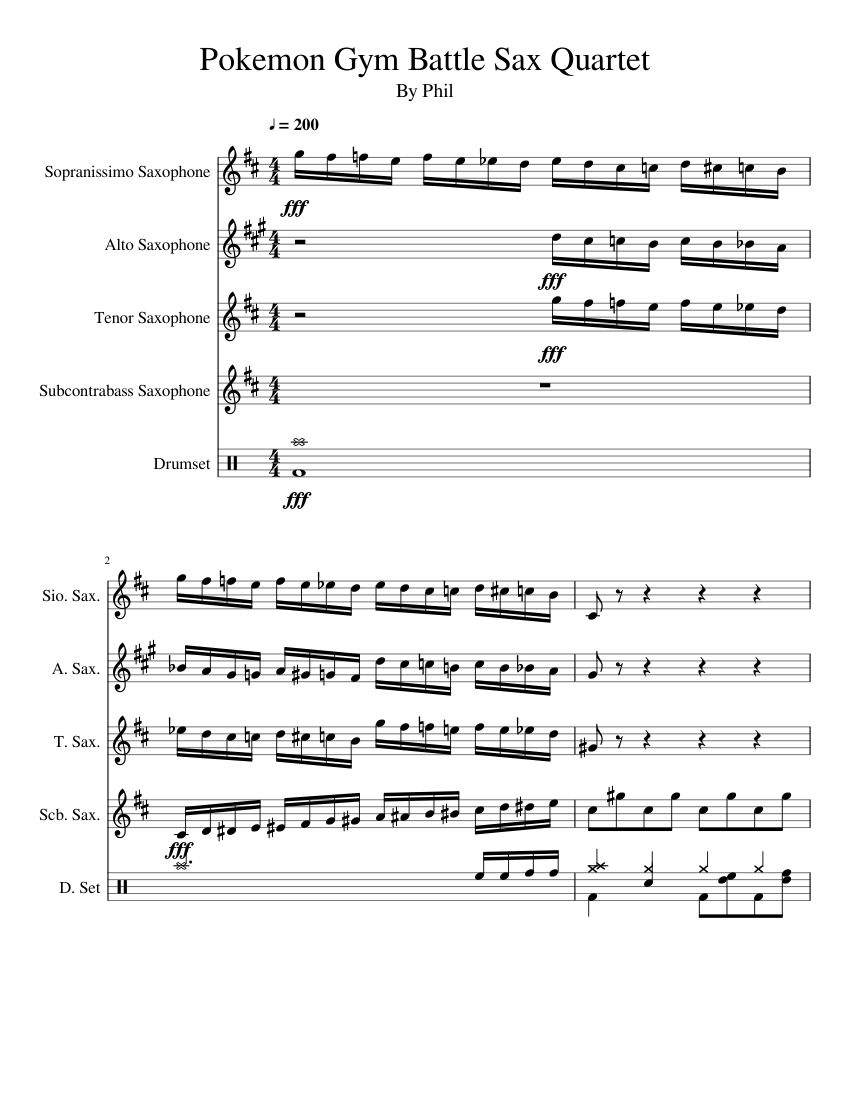 Pokemon Gym Battle Sax Quartet Sheet music for Saxophone alto ...