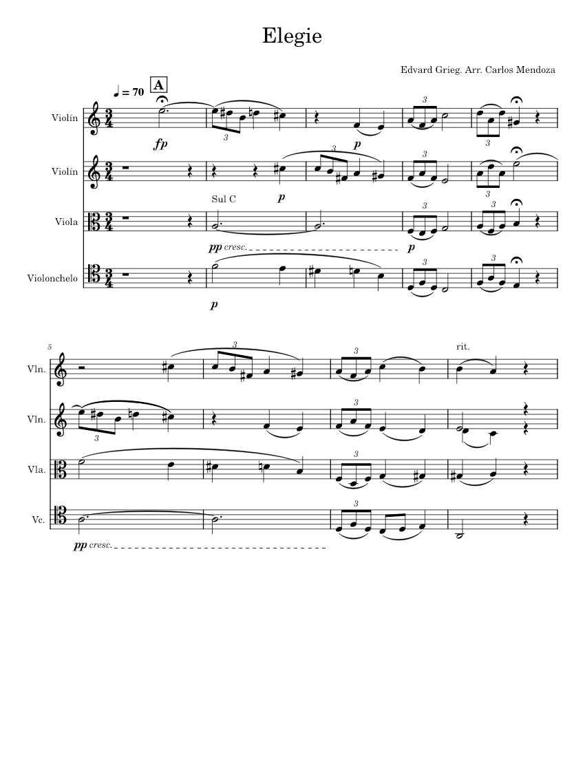Elegie op. 38 no. 6 – Edvard Grieg Sheet music for Violin, Viola, Cello ...
