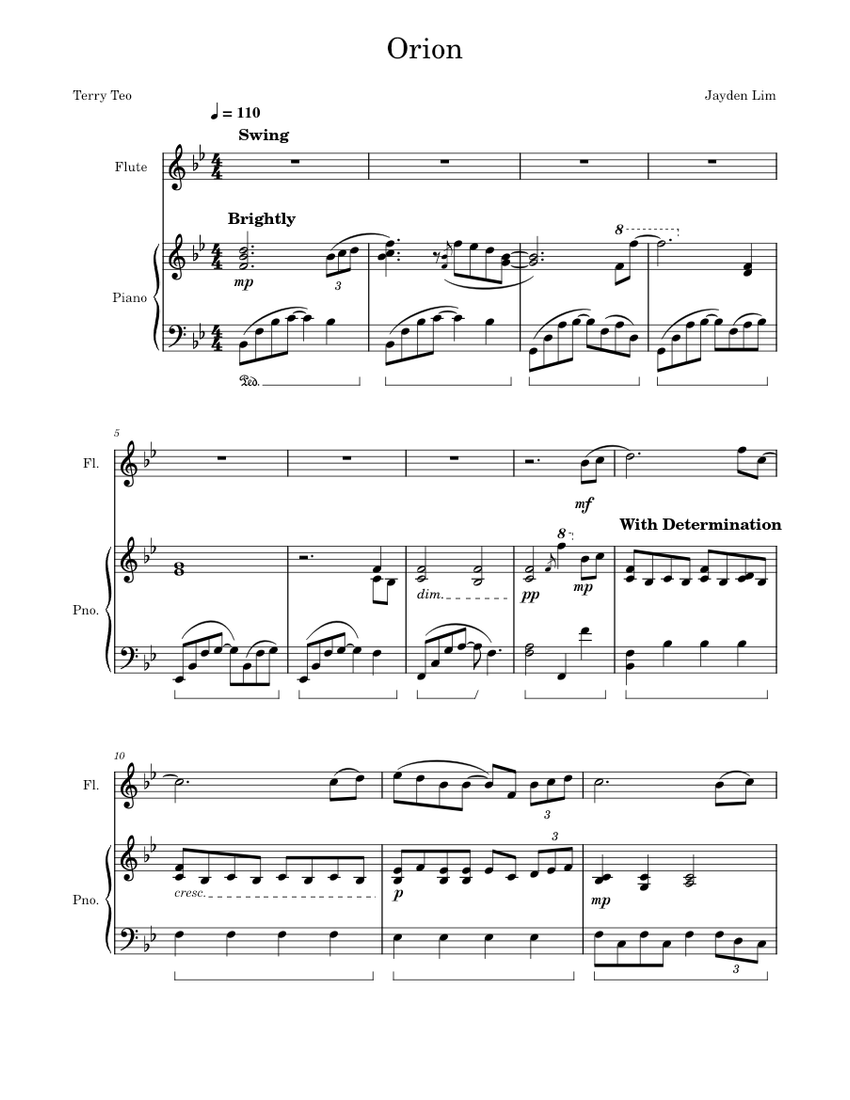 Orion Sheet music for Piano, Flute (Piano-Voice) | Musescore.com
