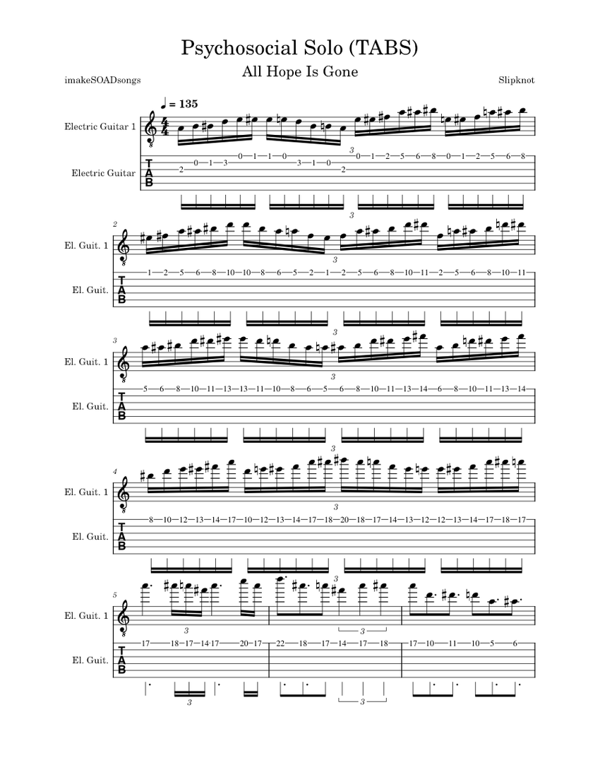 Psychosocial – Slipknot Slipknot Psychosocial Solo (TABS) Sheet music ...