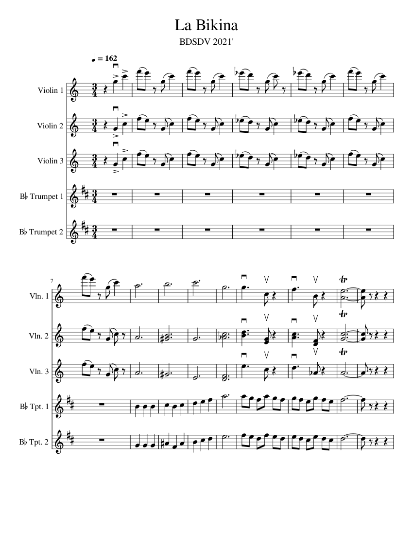 La_Bikina Sheet music for Trumpet in b-flat, Violin (Mixed Quintet) | Musescore.com