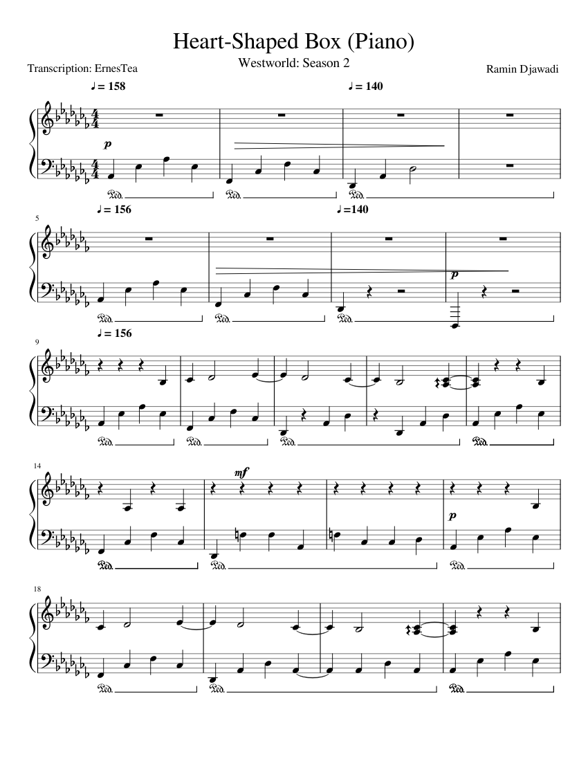 Heart-Shaped Box (Piano) Sheet Music for Piano (Solo) easy | MuseScore.com