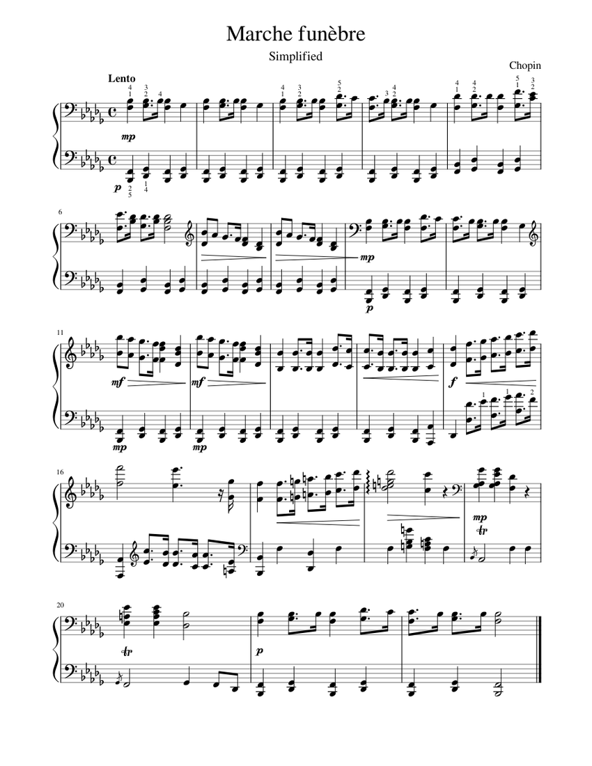 Marche funèbre (simplified short) Sheet Music for Piano (Solo ...