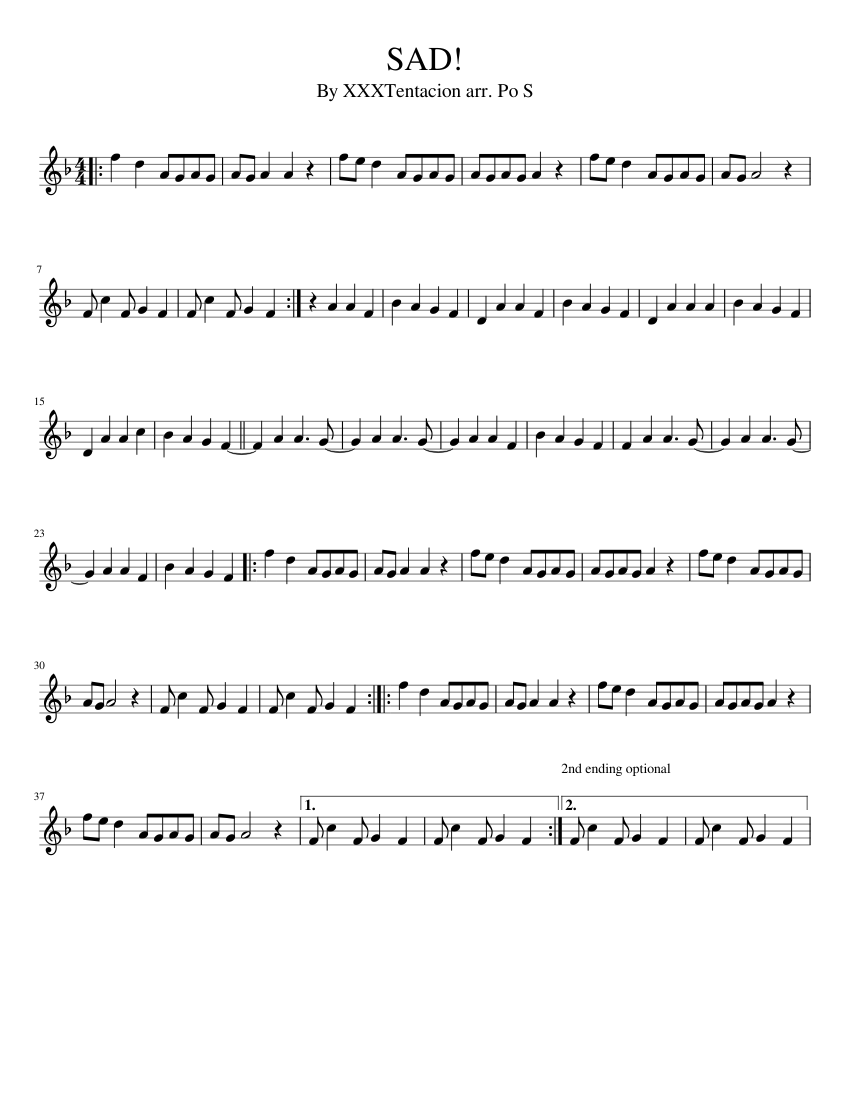 SAD! by XXXTentacion Sheet Music for Trumpet in b-flat (Solo ...