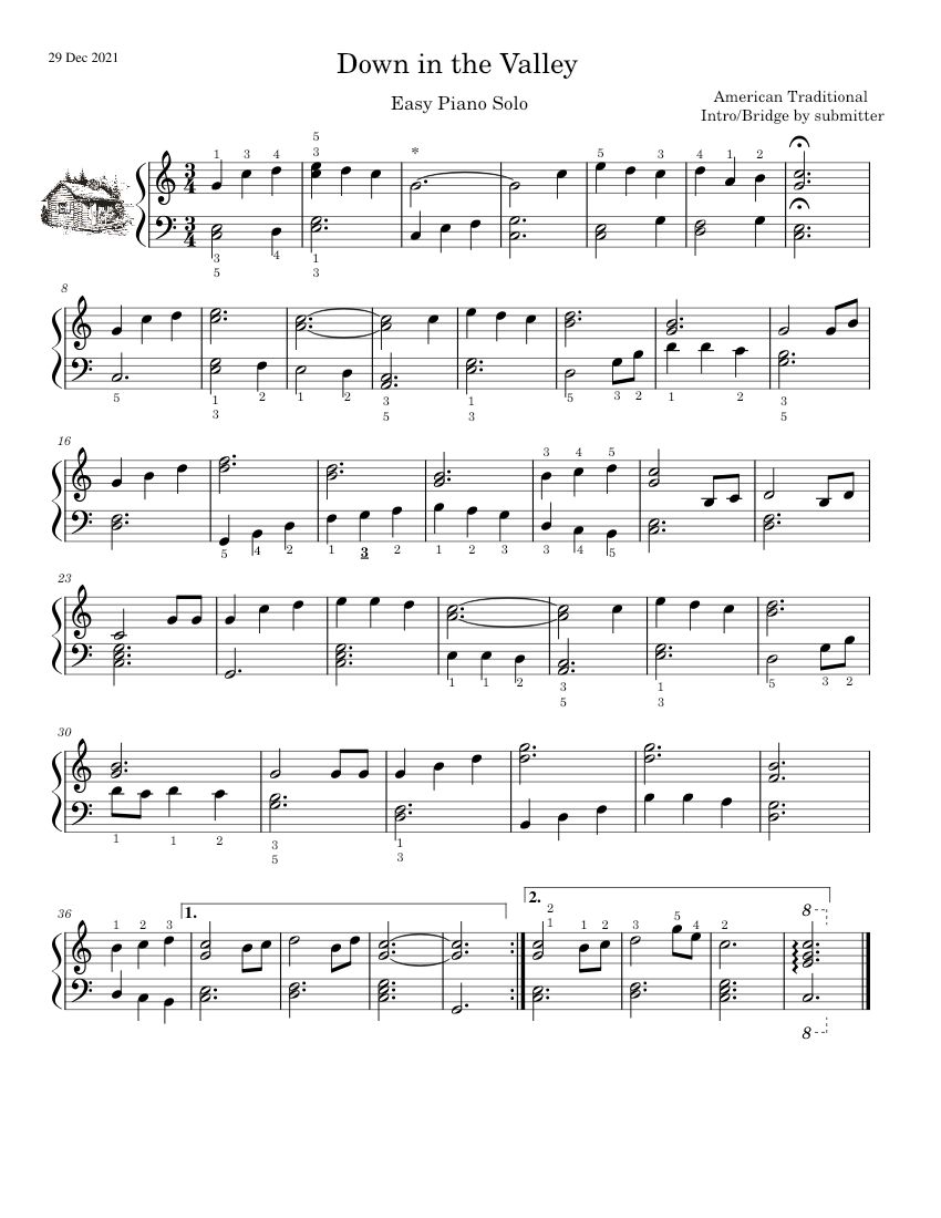 Down in the Valley Sheet Music for Piano (Solo) Easy | MuseScore.com