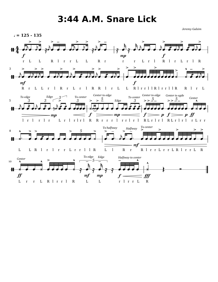 3:44 A.M. Snare Lick Sheet music for Snare drum (Solo) | Musescore.com