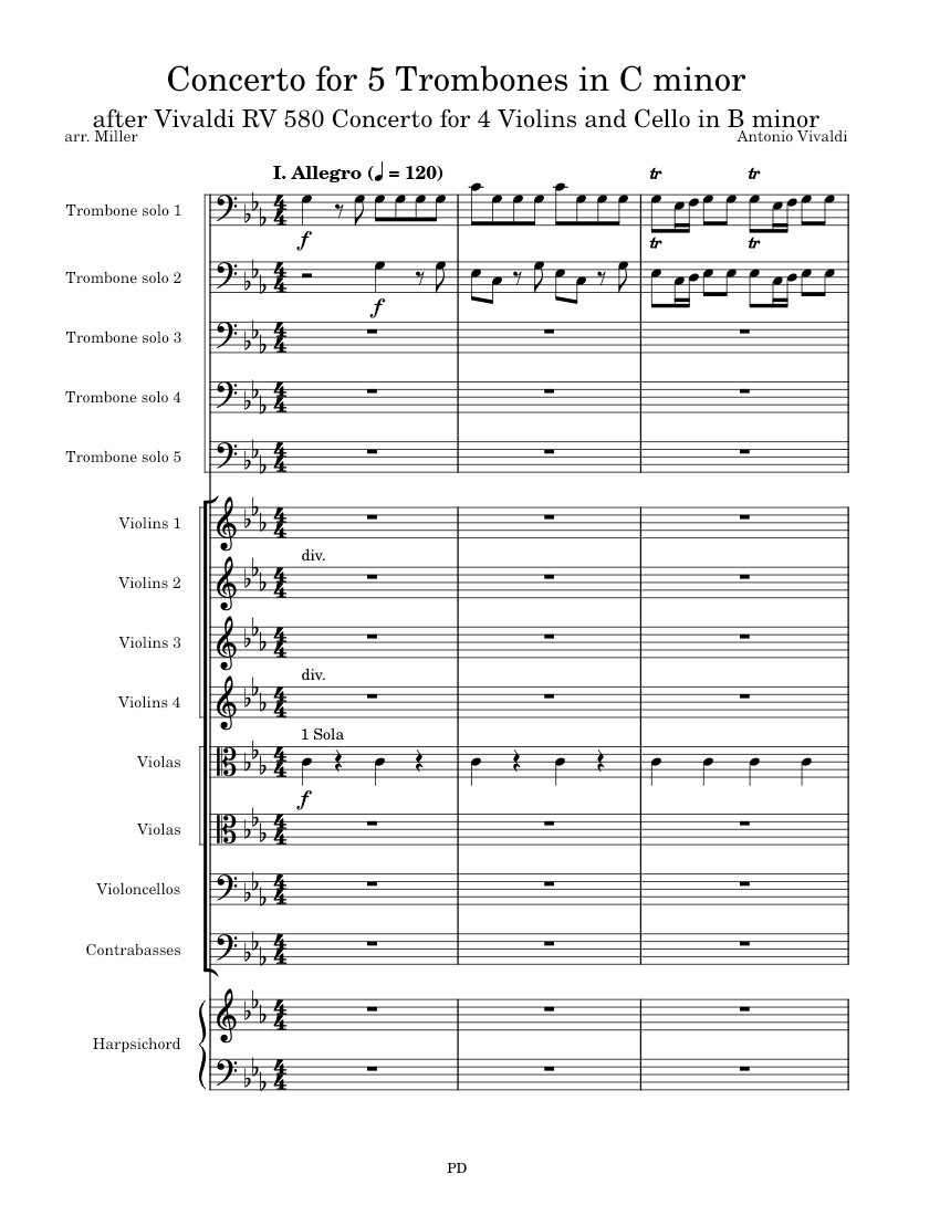 Concerto for 5 Trombones in C minor (after Concerto in B minor, RV 580 ...