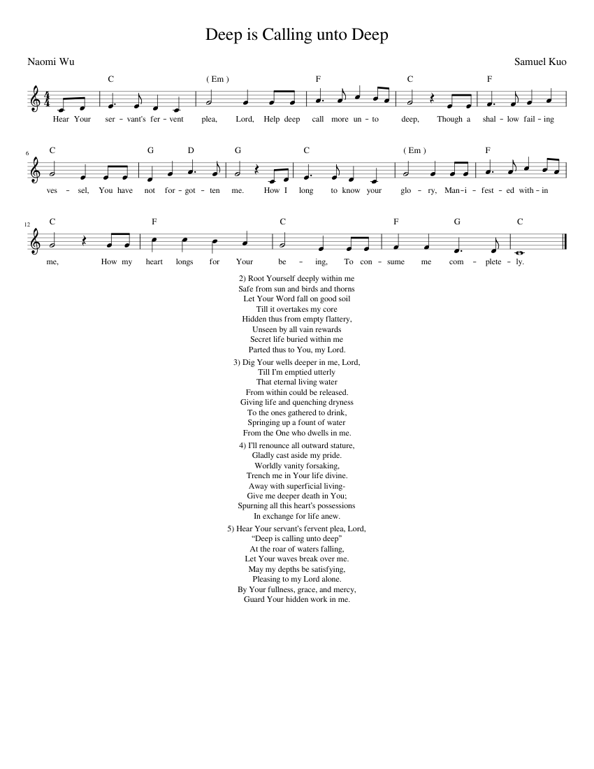 Deep_is_Calling_unto_Deep Sheet Music with Chords for Piano (Solo) Easy ...