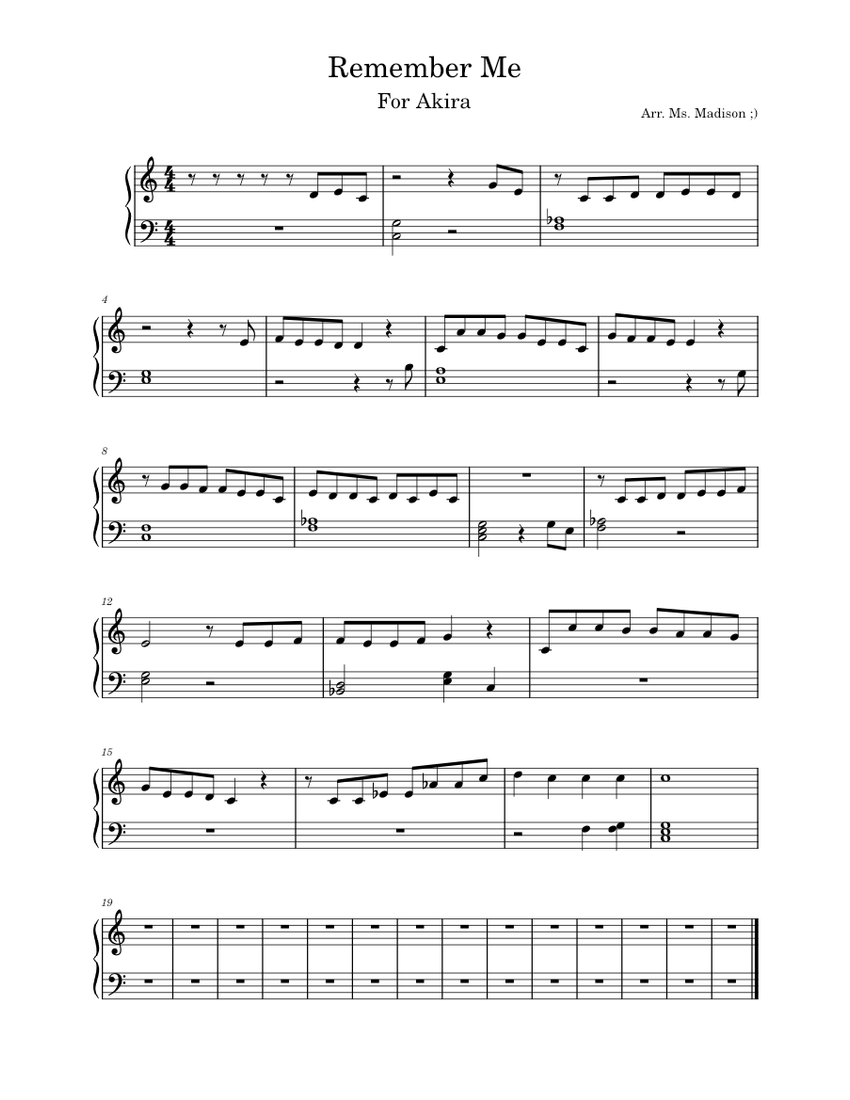 Remember Me ~ Coco Sheet Music for Piano (Solo) Easy | MuseScore.com