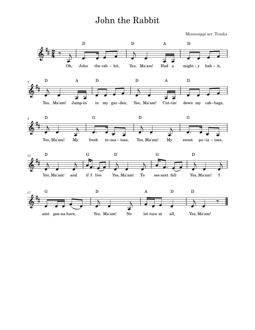 John, the Rabbit – Mississippi arr. Trinka Sheet music for Piano (Solo ...