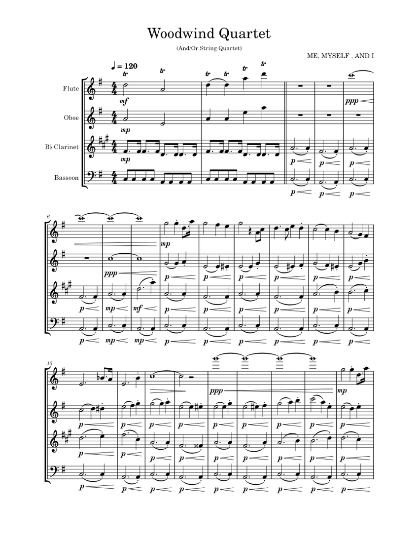 Woodwind Quartet Sheet music for Flute, Oboe, Clarinet in b-flat ...