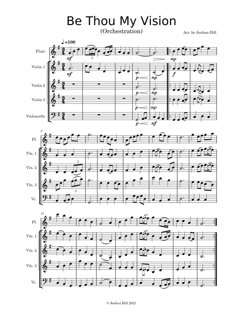 Be Thou My Vision (Orchestration) Sheet Music for Flute, Violin, Cello ...