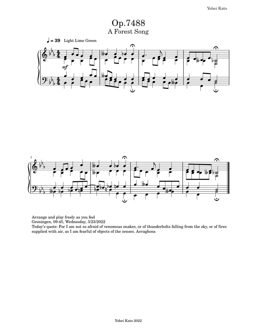 Op.7488 A Forest Song Sheet music for Piano (Solo) | Musescore.com
