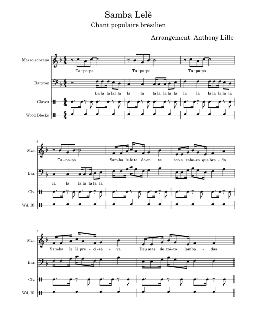 Samba Lelê – Misc Traditional (Brazil) Sheet music for Baritone, Mezzo ...
