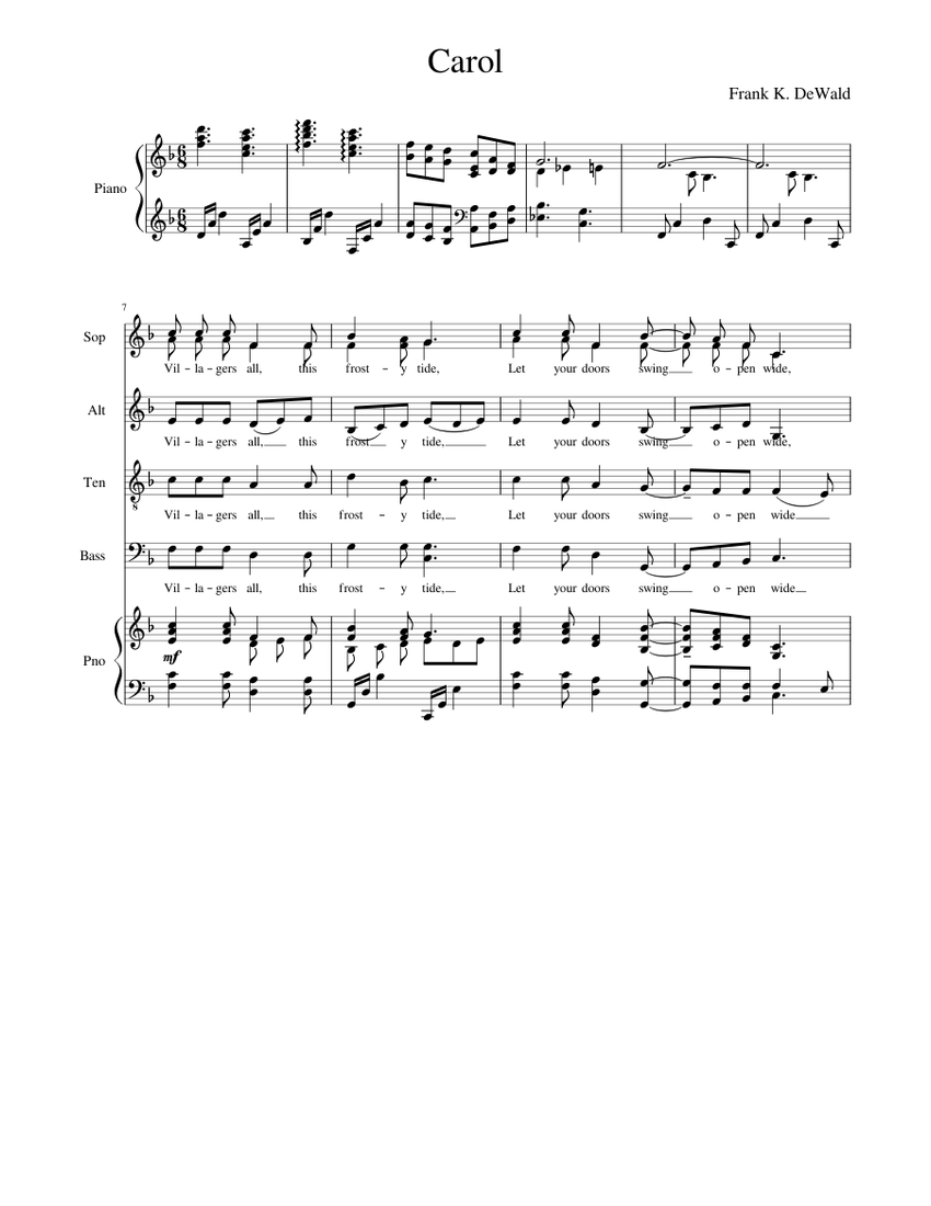 Carol Sheet Music for Piano, Bass guitar (Mixed Duet) | MuseScore.com