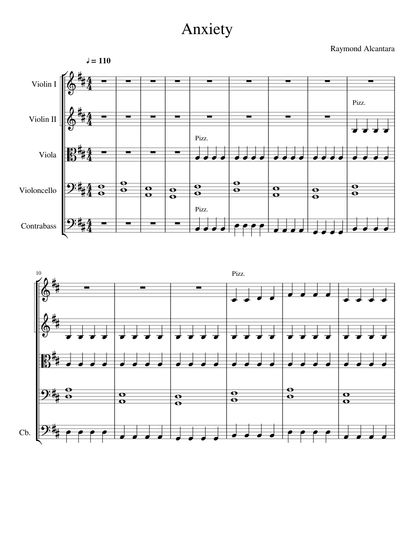 3. Anxiety Sheet music for Contrabass, Violin, Viola, Cello (String ...