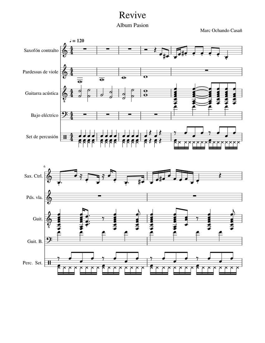 Revive Sheet music for Saxophone alto, Guitar, Bass guitar, Drum group ...