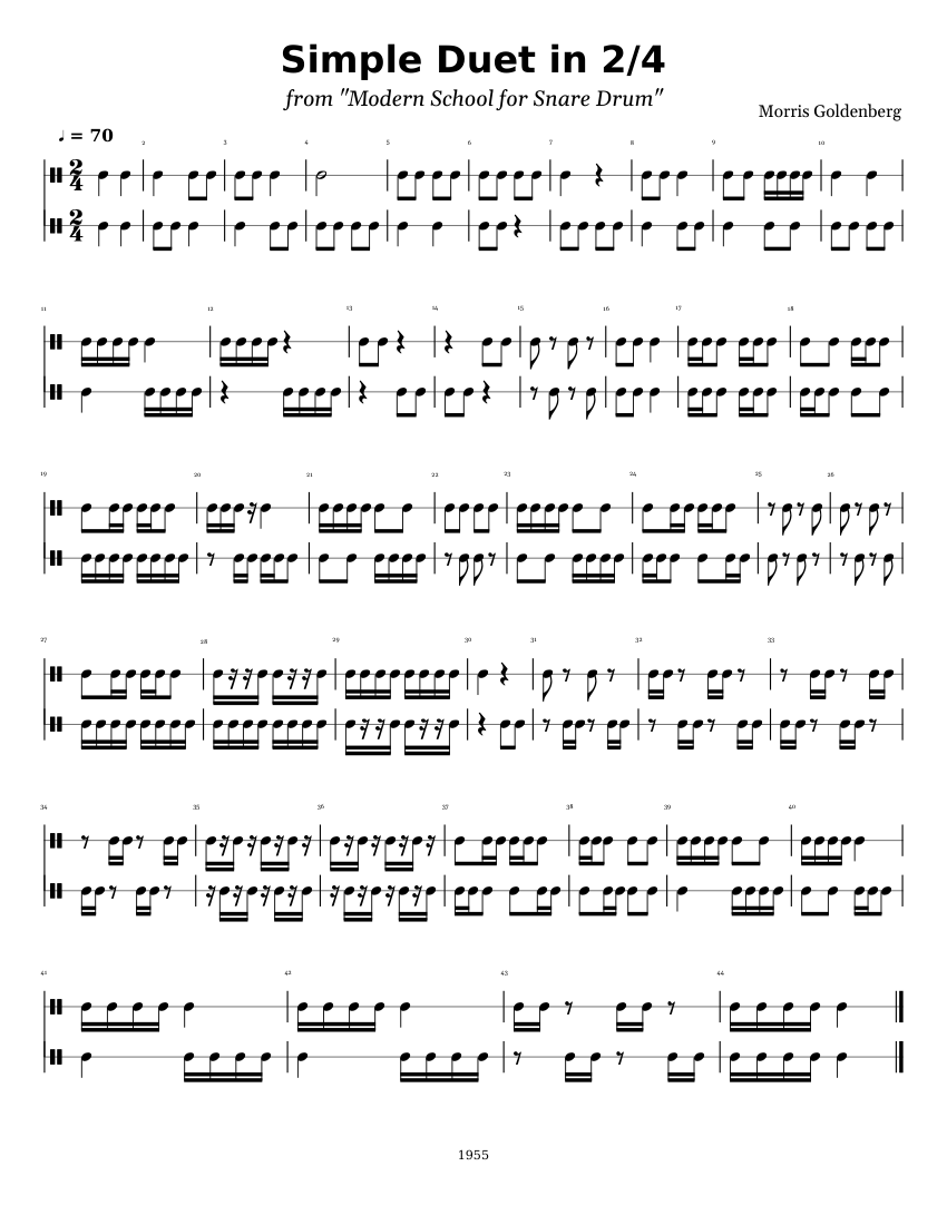 Simple Duet in 2-4 Sheet Music for Snare drum (Percussion Duet ...