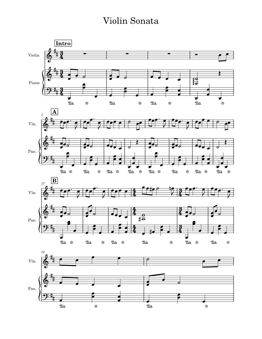 Violin Sonata Sheet Music for Piano, Violin (Solo) | MuseScore.com