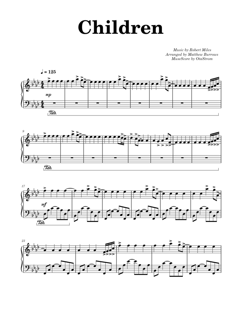 Robert Miles - Children Sheet Music for Piano (Solo) easy | MuseScore.com