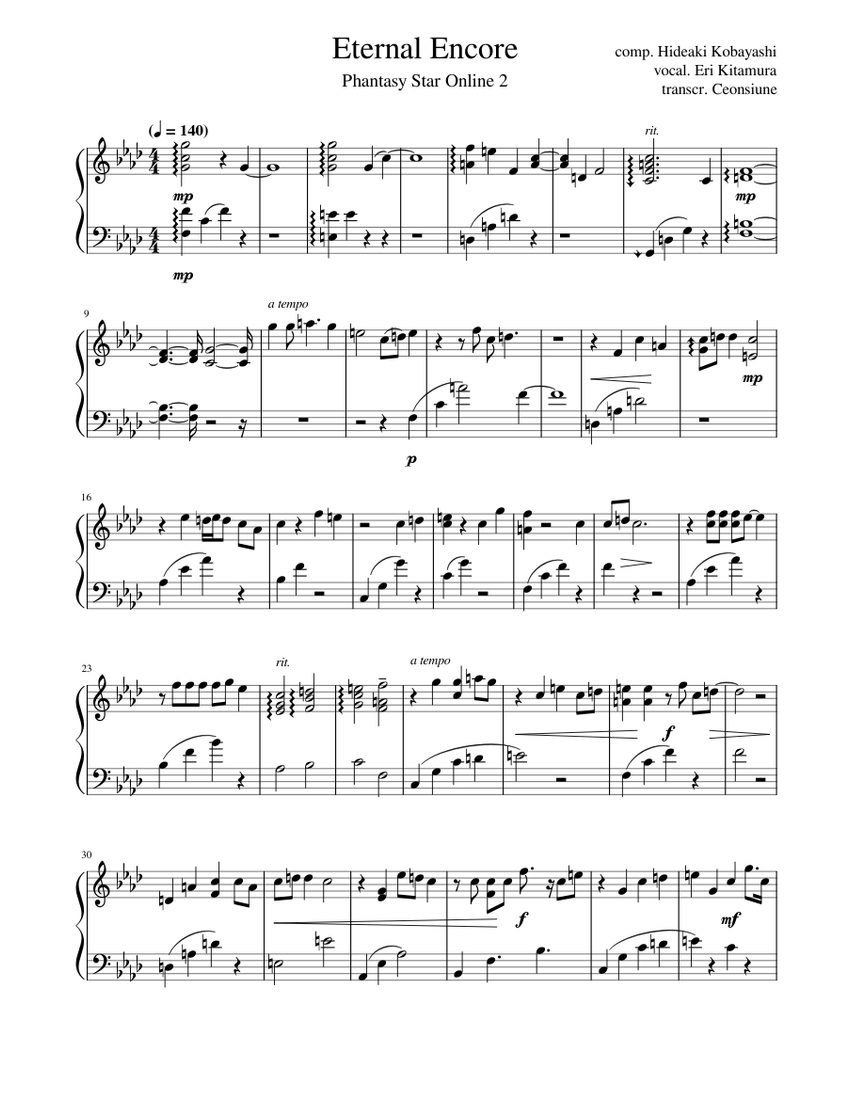 Eternal Encore - Phantasy Star Online 2 Sheet Music for Piano (Solo ...