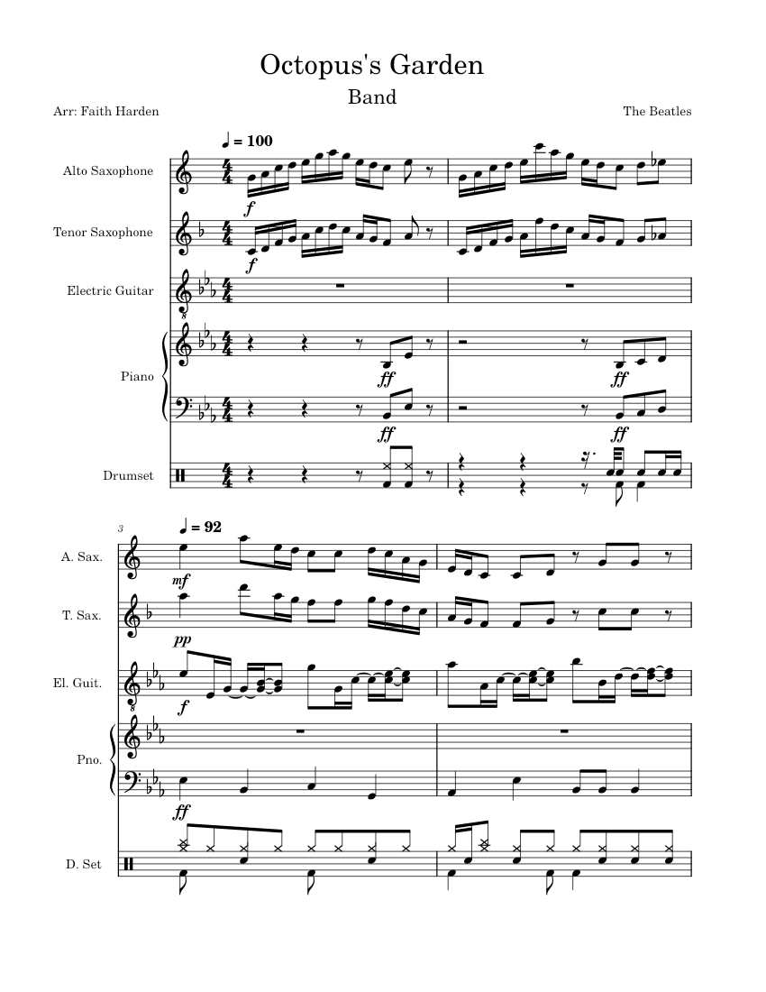 Octopus's Garden Sheet music for Piano, Saxophone alto, Saxophone tenor ...