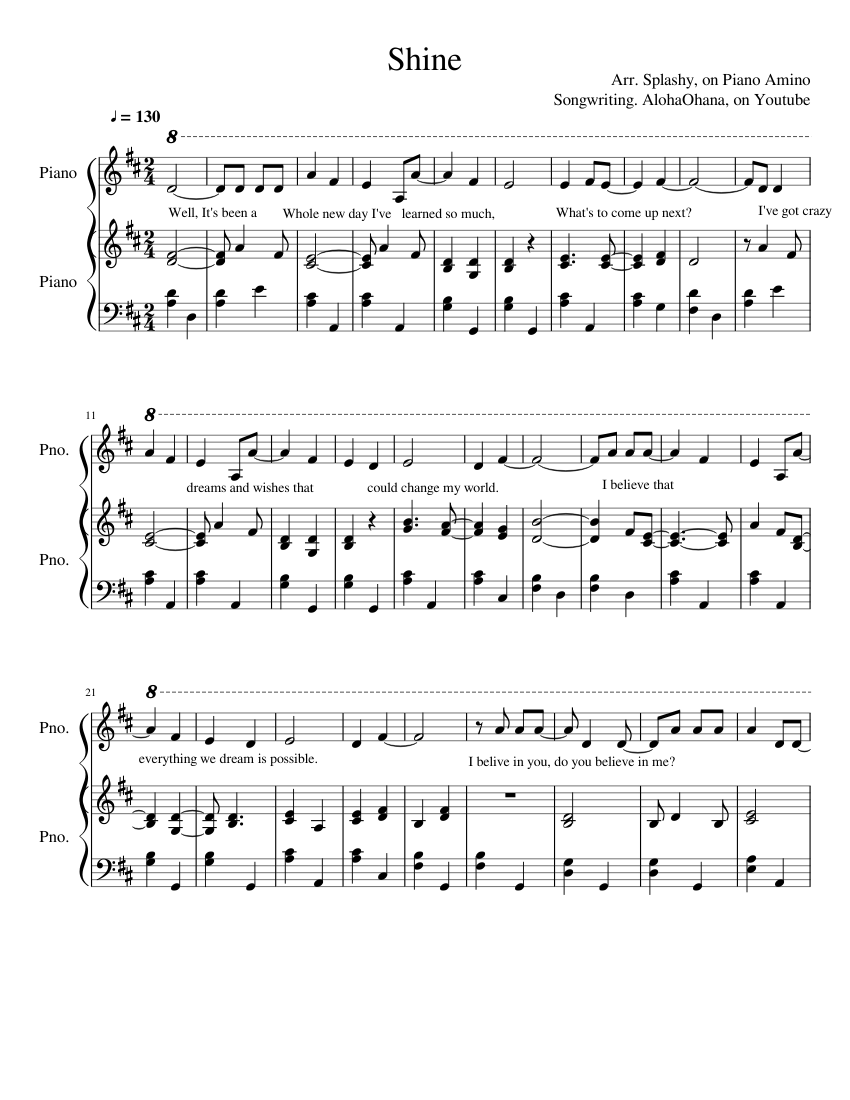 Shine Sheet music for Piano (Piano Duo) | Musescore.com